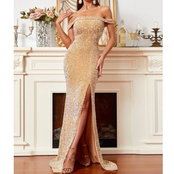 Dresses | Luxurious Off Shoulder Slit Thigh Evening Party Formal Prom ...
